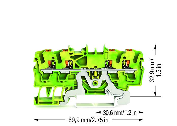 PUSH TERMINAL BLOCK, 4 POLE, 2.5MM, EARTH, 2202-1407 - ECS NZ